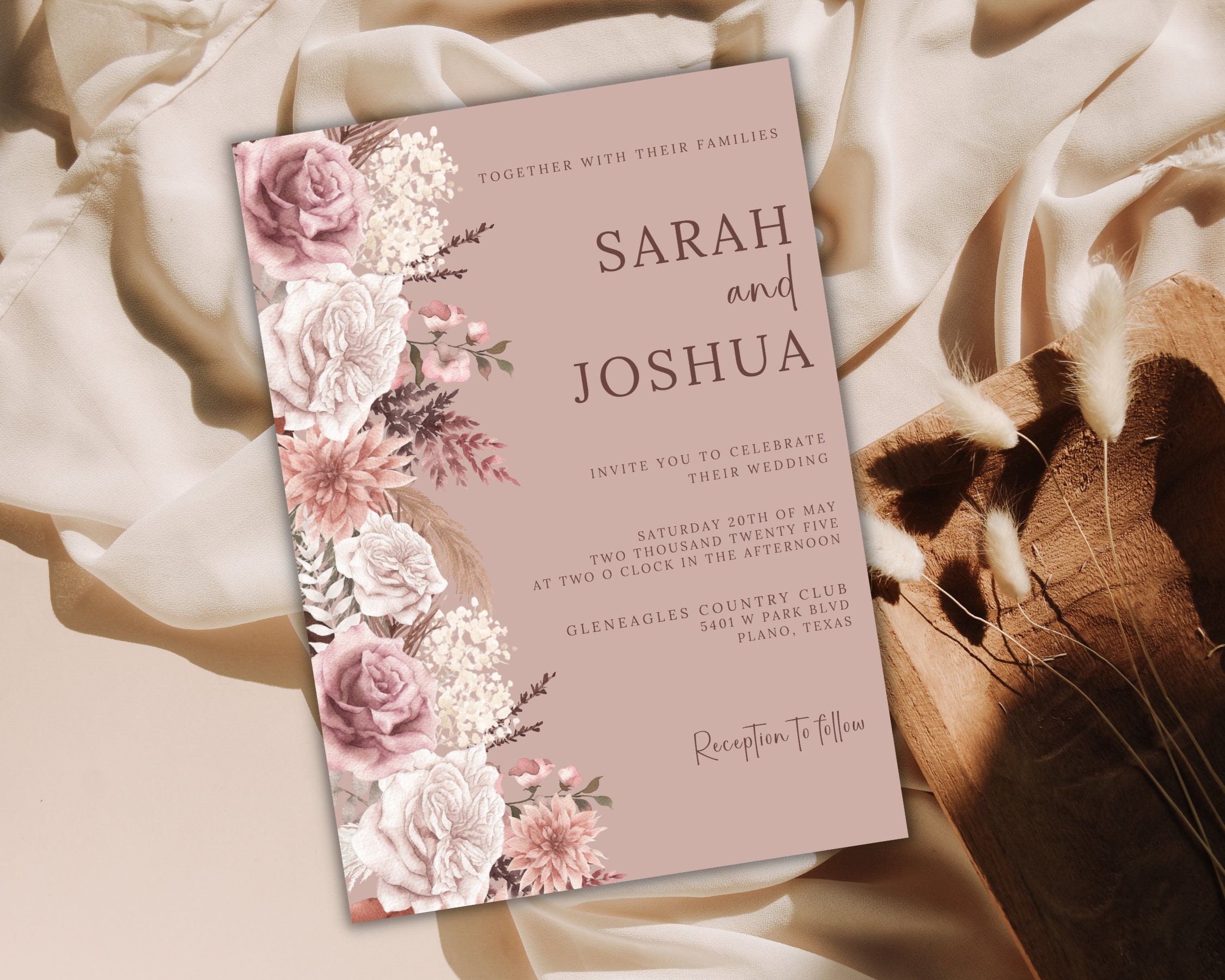 Pink Wedding Invitation Template Dusty Rose Wedding Stationary - Etsy