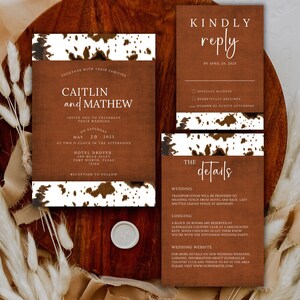 Western Wedding Invitation Template Rustic Cowhide Wedding Stationary ...