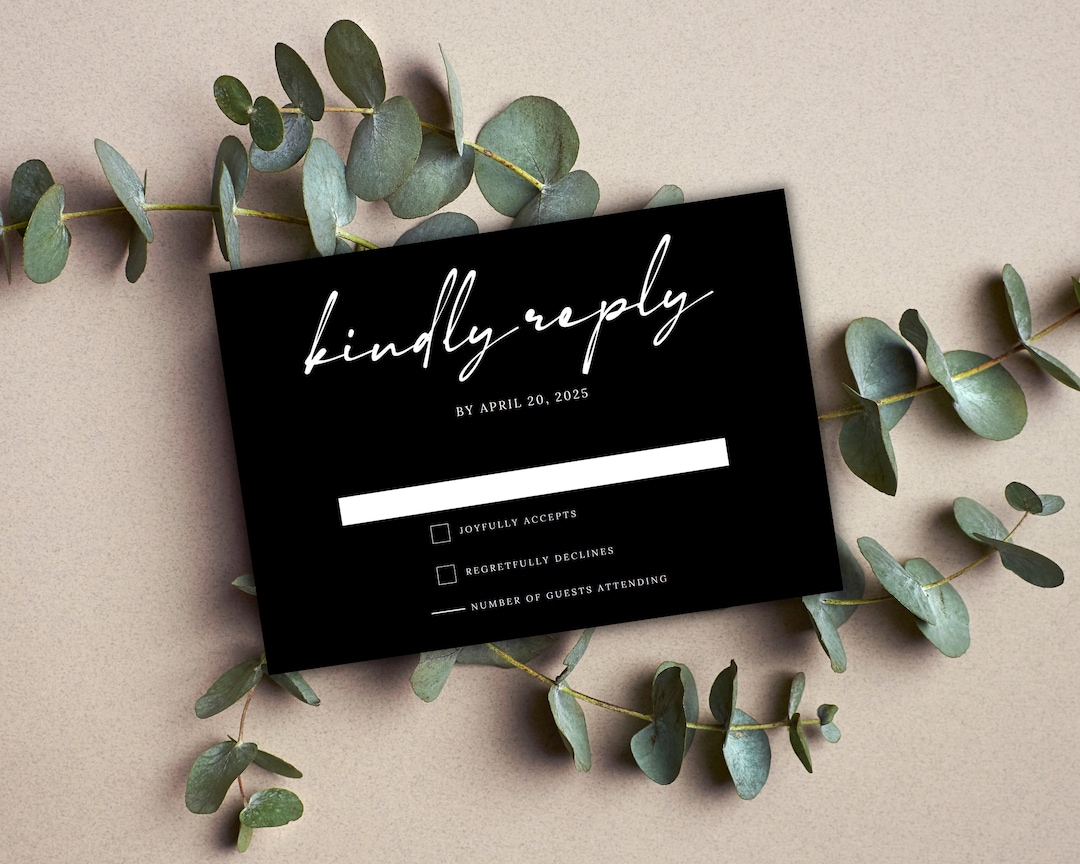 Black Kindly Reply Card Template Wedding Rsvp Card Template Black ...