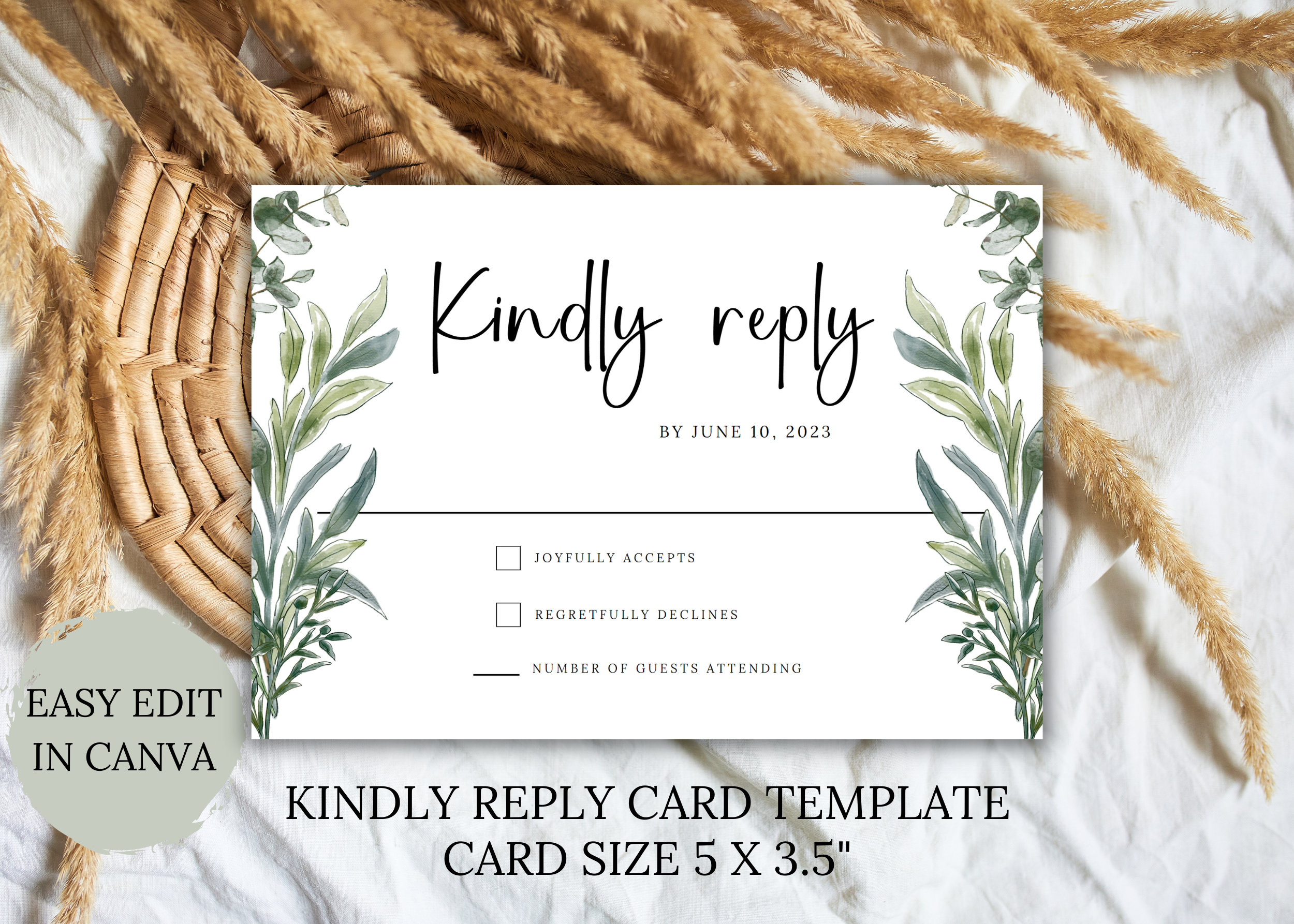 Greenery Reply Wedding Card Template Kindly Reply Template Greenery ...