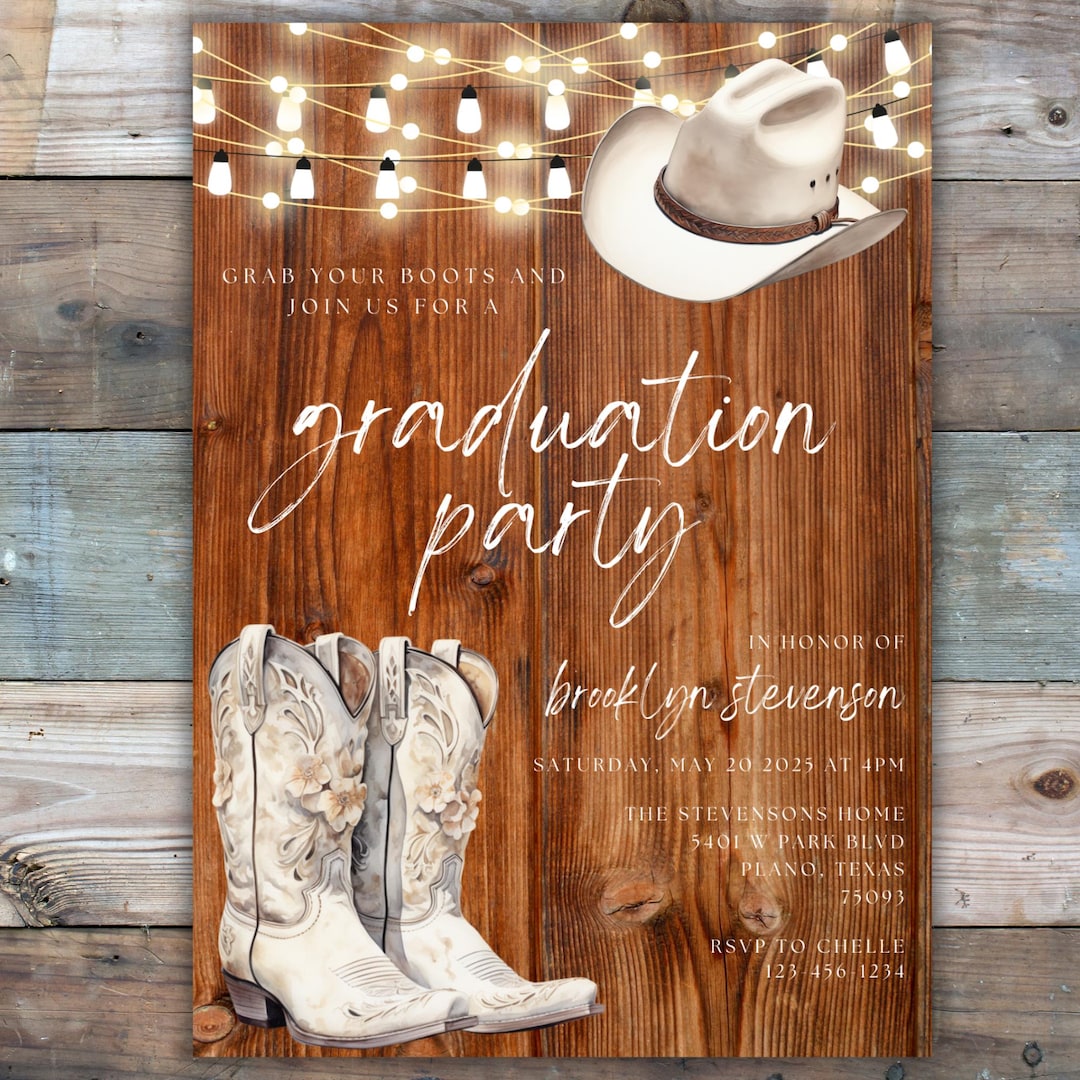 Western Graduation Party Invitation Template Cowgirl Graduation Party ...