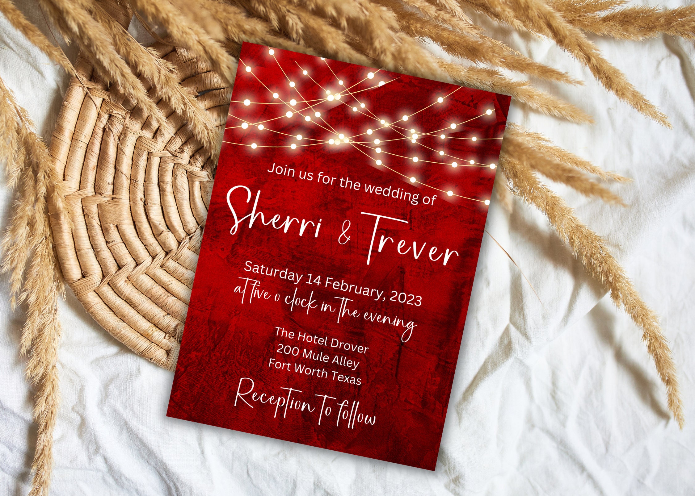 Red Wedding Invitation Template Valentines Wedding Red Invites Save the ...