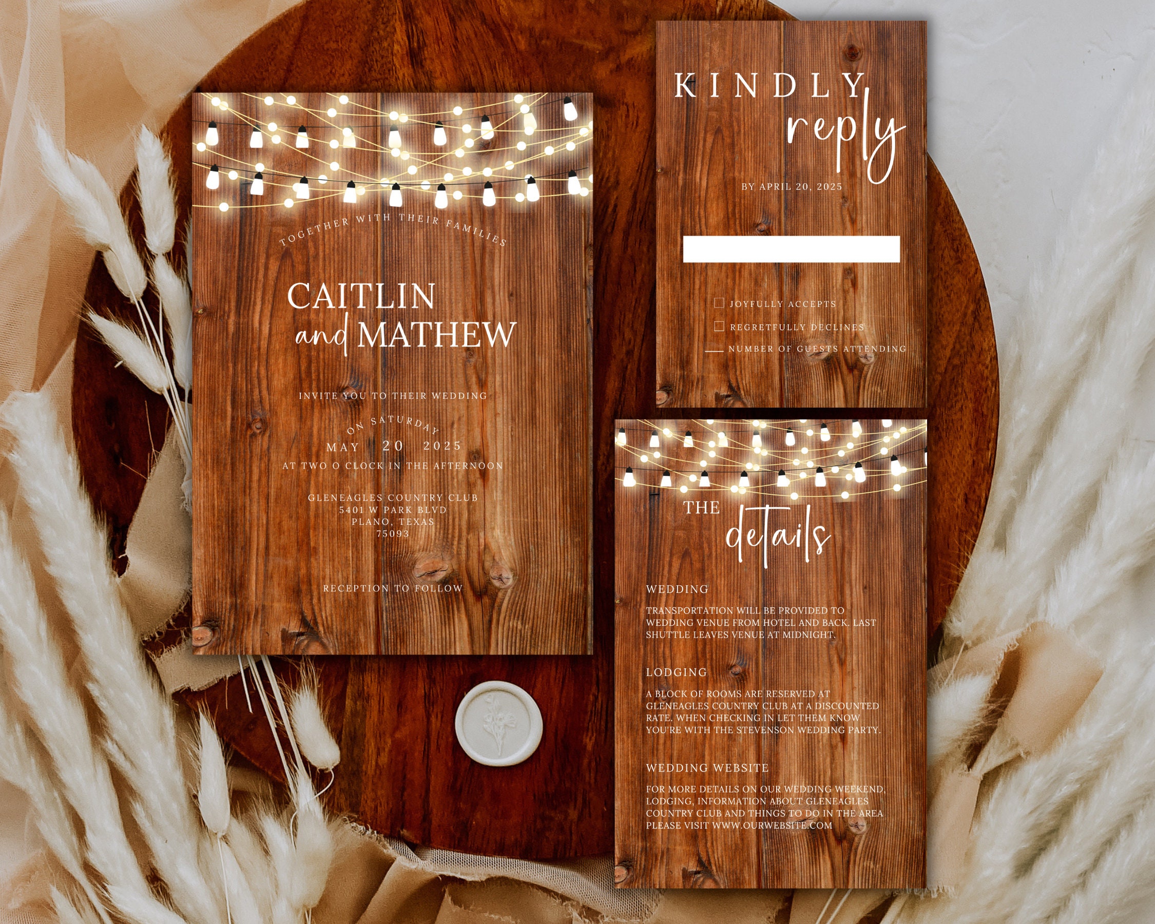 Country Western Wedding Invitation Set Template Includes Rsvp Wedding ...