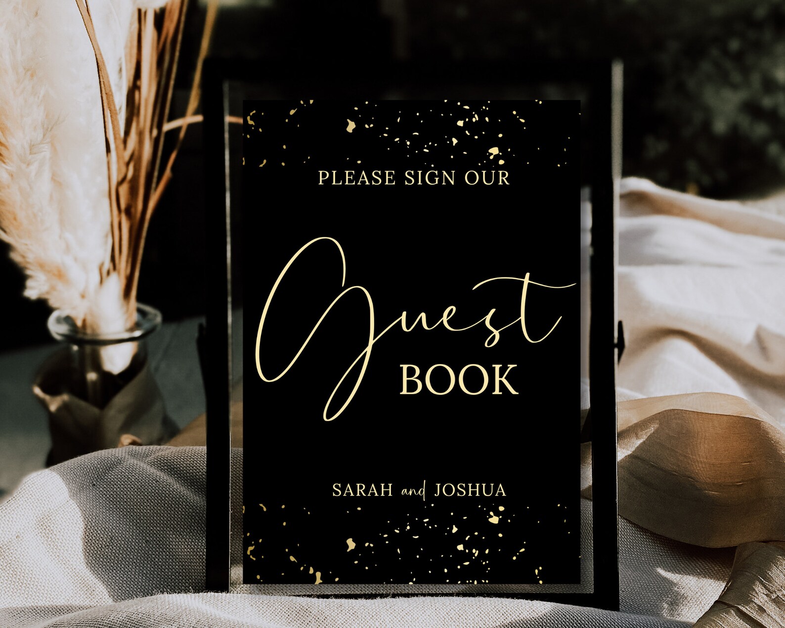 Sign the Guest Book Sign Template Black and Gold Wedding Signs 5x7 ...