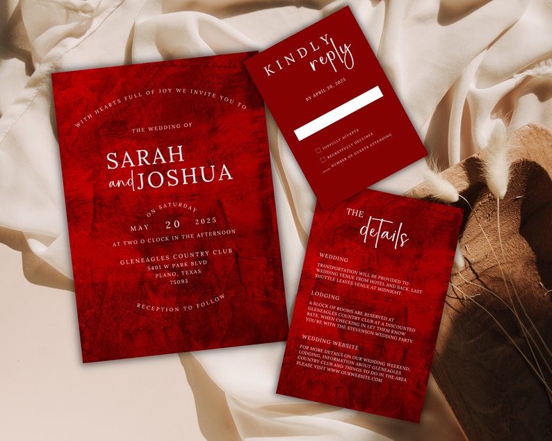 Red Wedding Invitation Template Includes Rsvp Card Red Wedding - Etsy