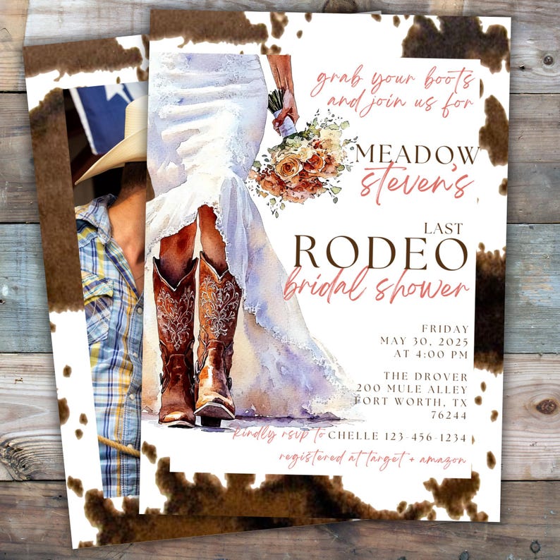 Last Rodeo Bridal Shower Invitation Template Western Cowgirl ...
