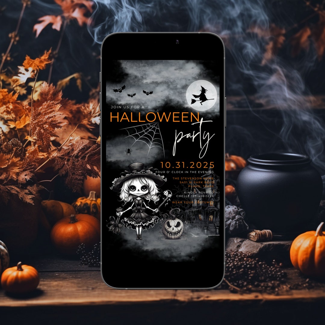 Goth Girl Halloween Party Evite Template Editiable Digital Inviations ...