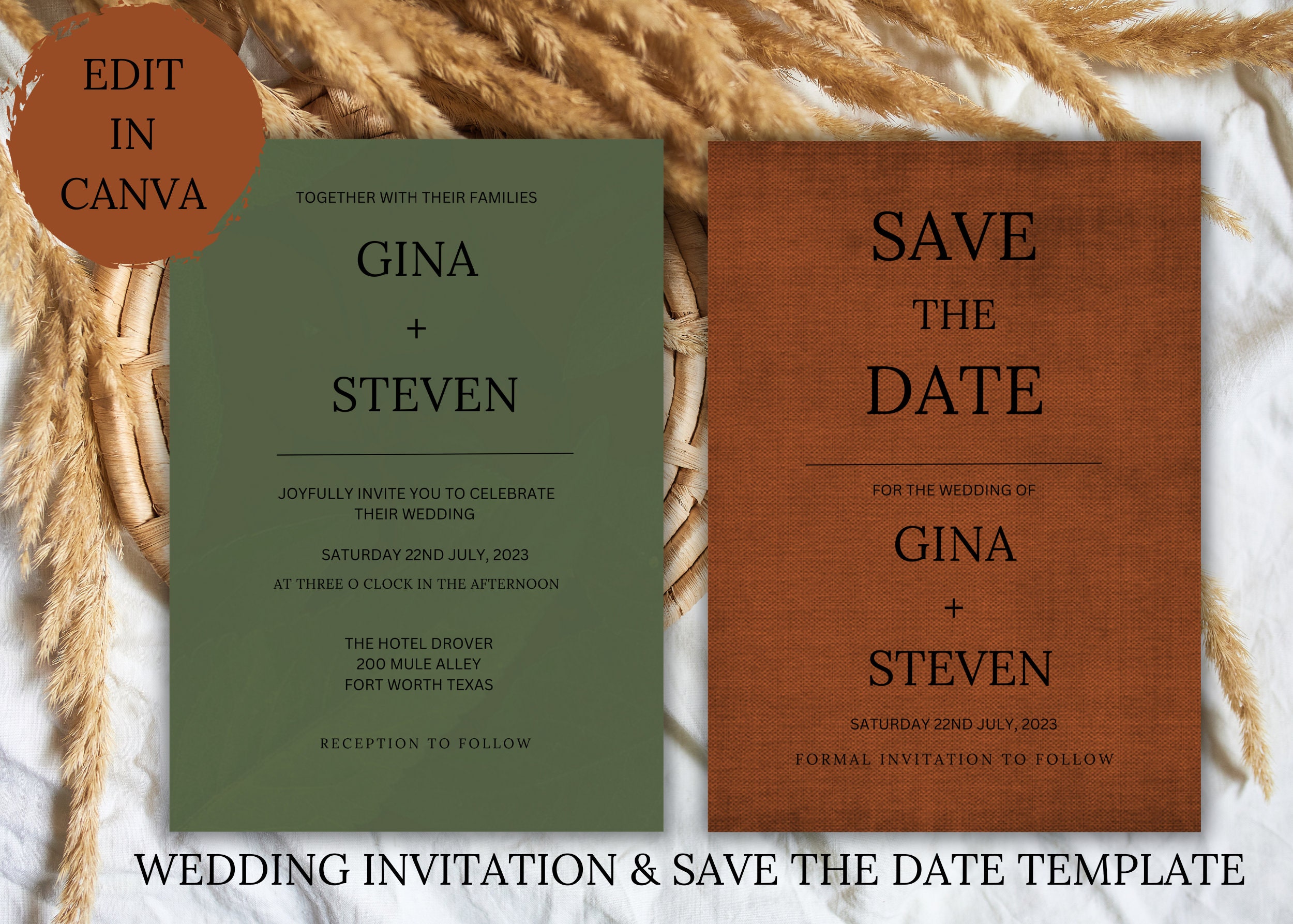 Plantilla de conjunto de invitación de boda de terracota guardar la ...