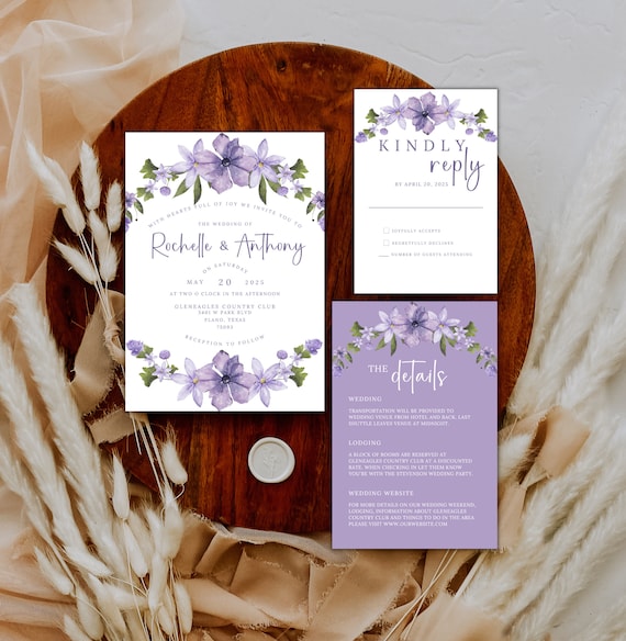 Purple Rustic Wedding Invitations