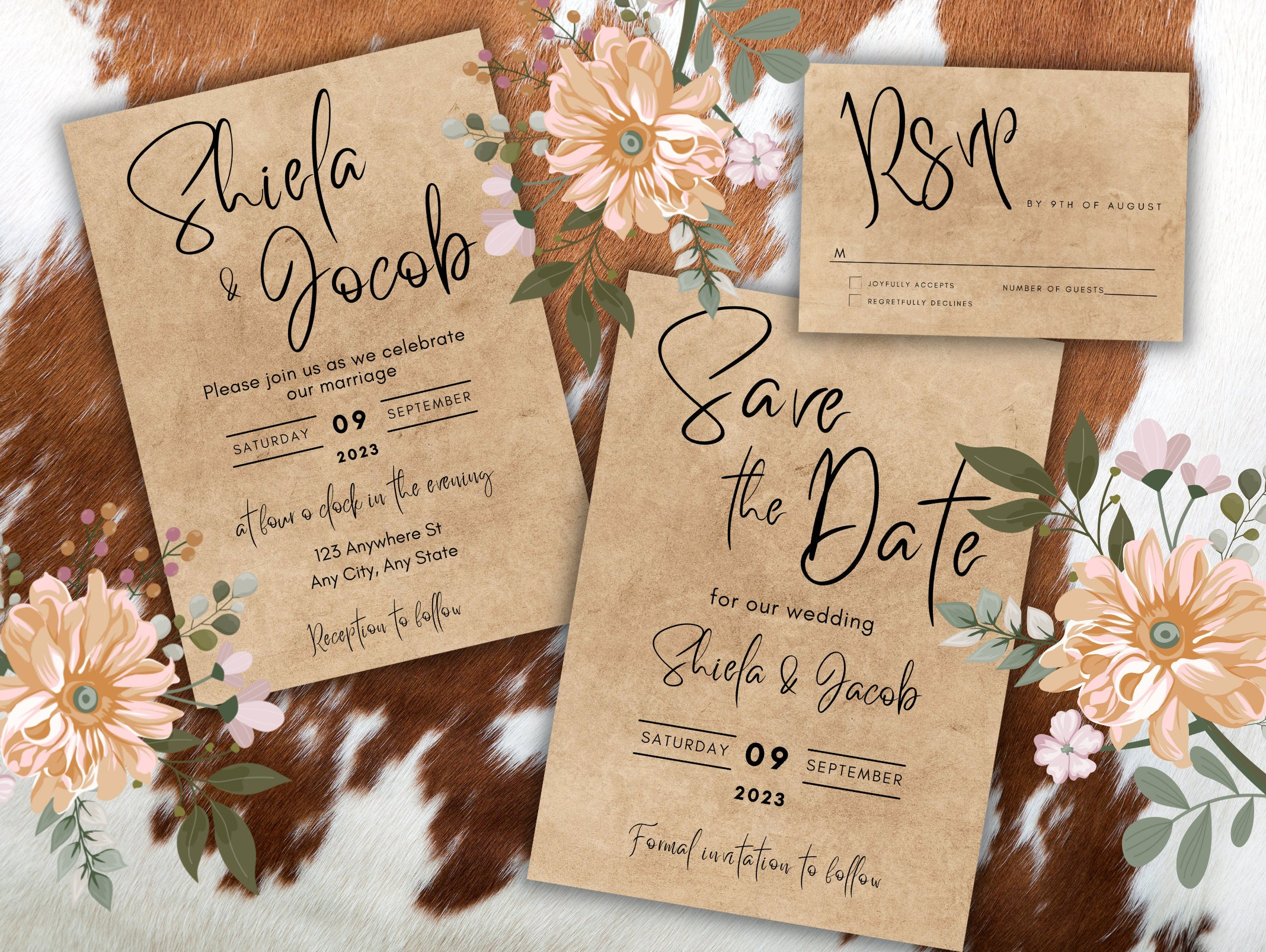 Country Wedding Invitation Stationary Wedding Bundle Wedding Invitation ...