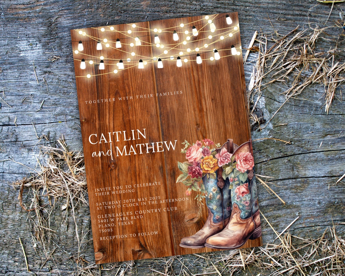 Western Wedding Invitation Template Cowboy Boot Wedding Invitation Set ...