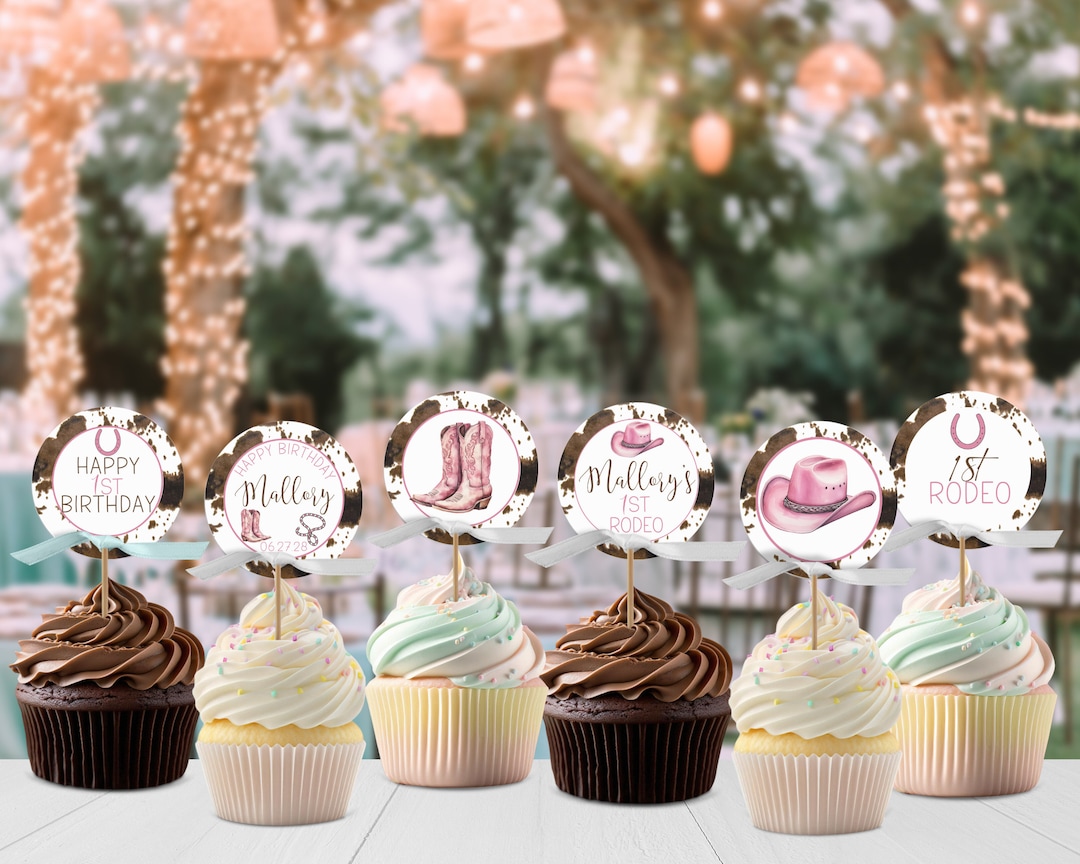 Cupcake Toppers Cowgirl First Rodeo Cupcake Toppers Template Pink ...