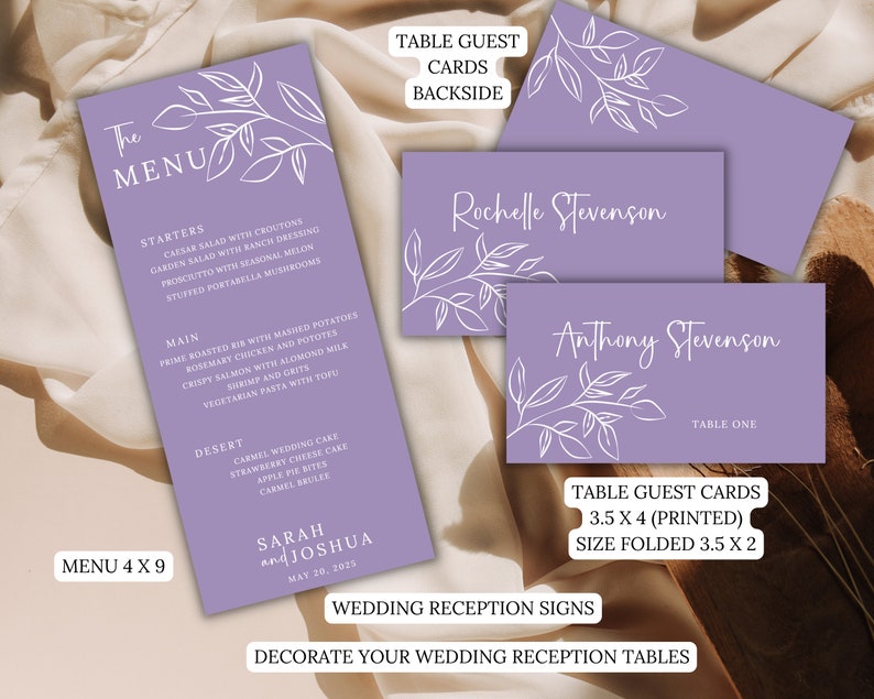 Wedding Reception Signs Template Lavender Wedding Signs Purple Wedding ...