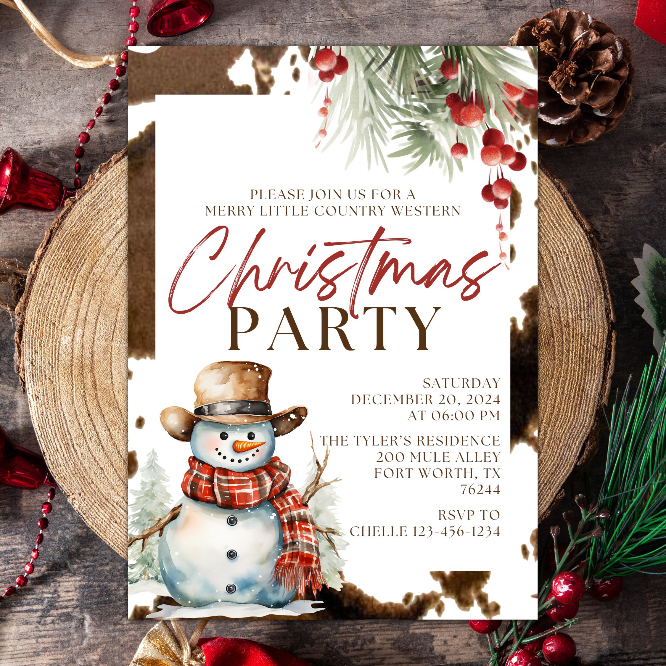 Western Christmas Party Invitation Template Cowboy Christmas Party ...
