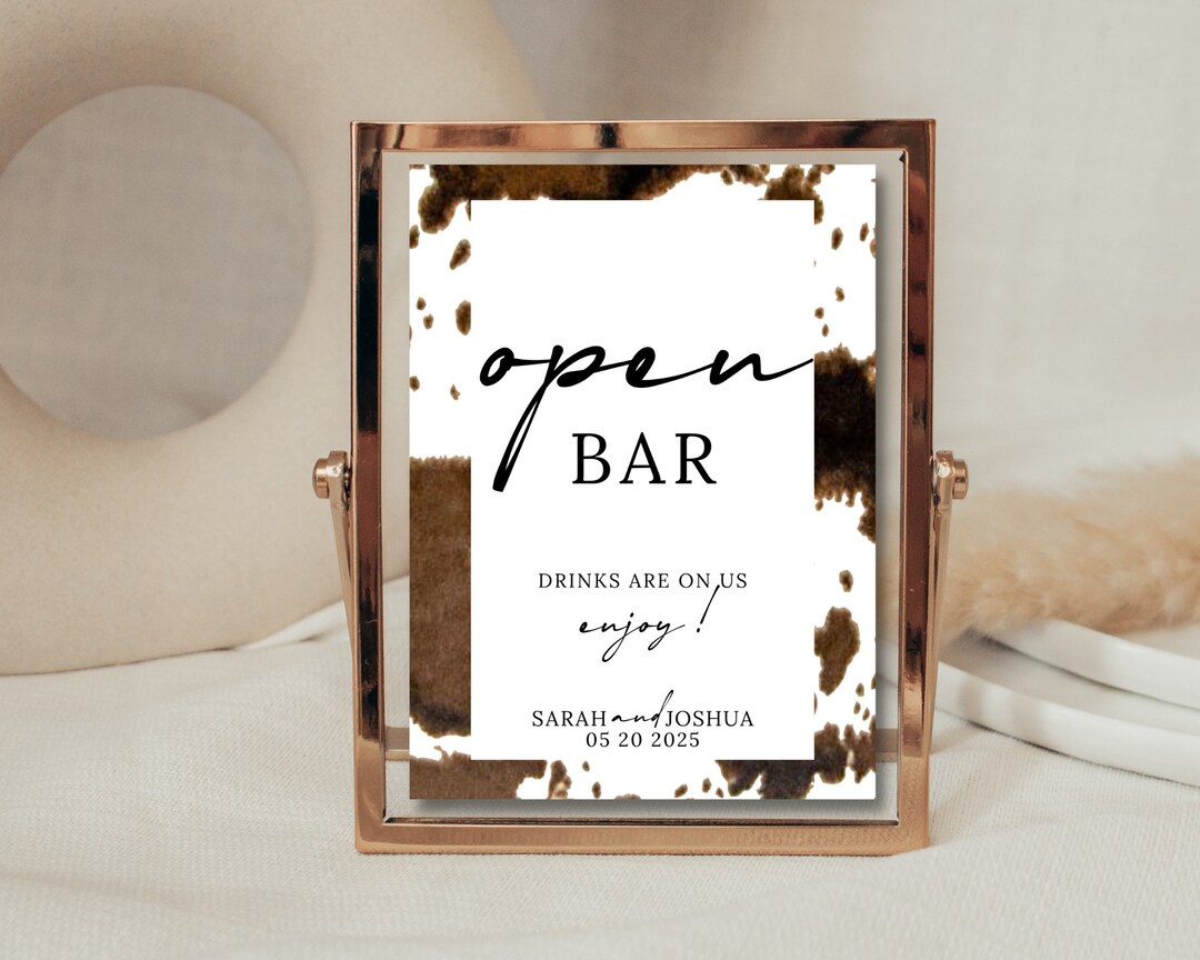 Rustic Wedding Open Bar Sign Template Western Wedding Decor Modern ...