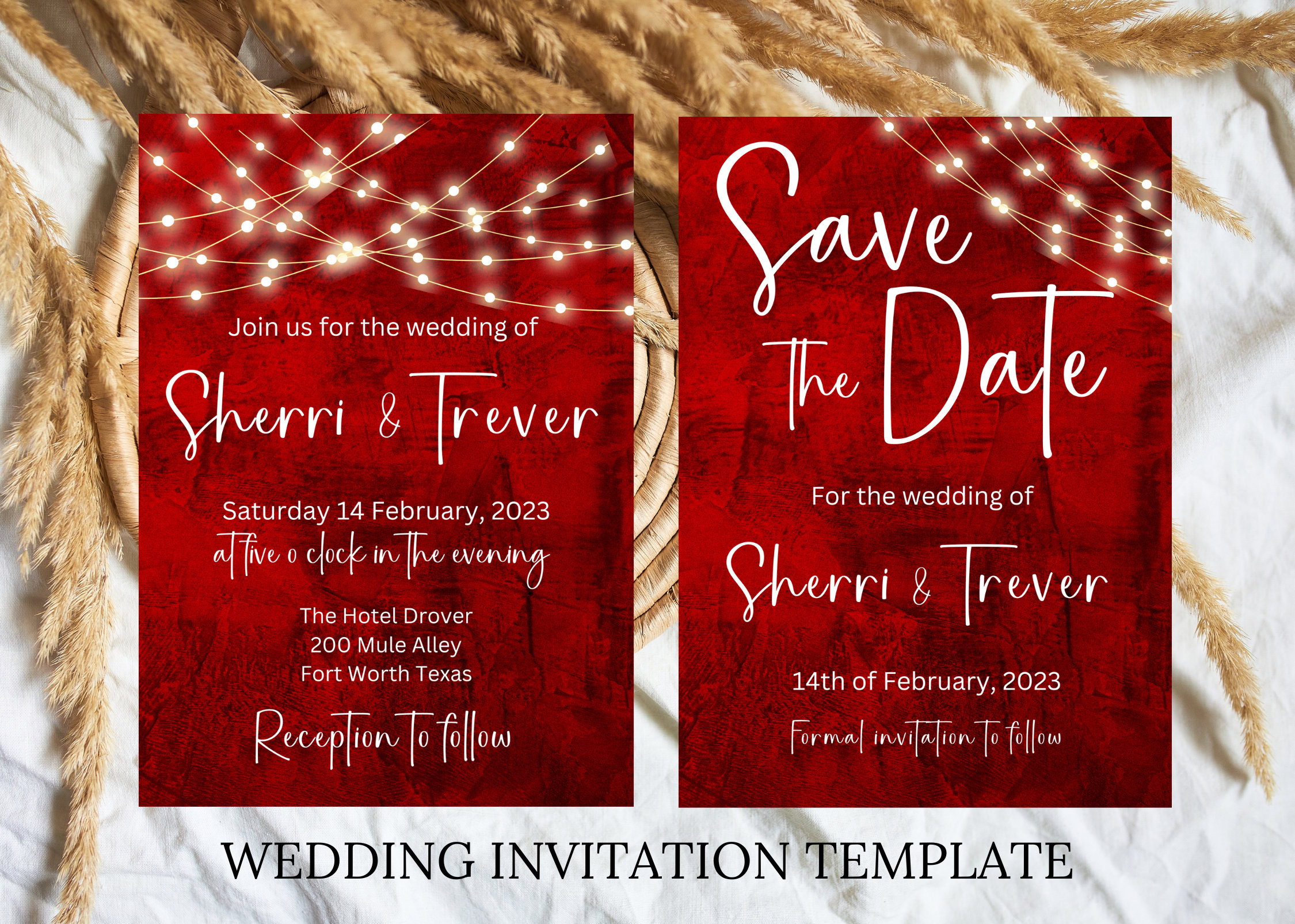 Red Wedding Invitation Template Valentines Wedding Red Invites Save the ...