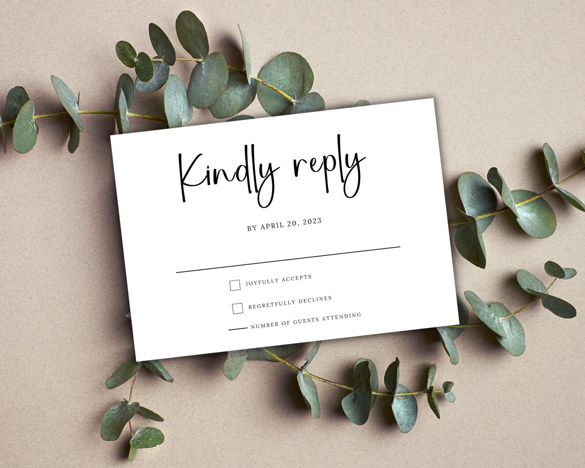 Kindly Reply Card Template Wedding Cards Instant Download Minimalist ...