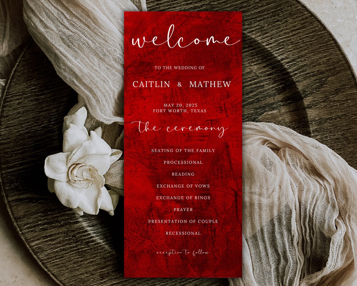 Red Wedding Program Card Template Red Wedding Decor Instant Printable ...