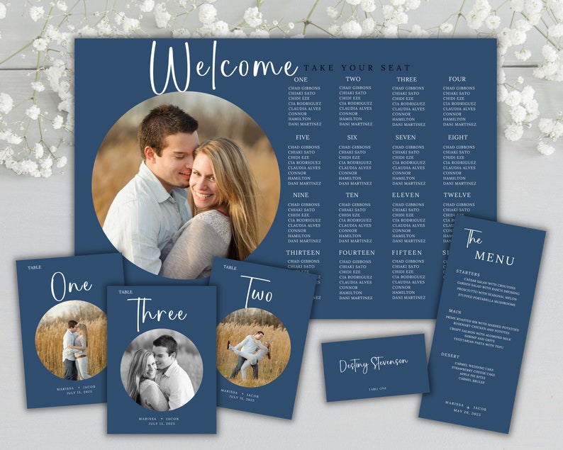 Wedding Seating Chart Template Navy Blue Seat Assignment Sign - Etsy