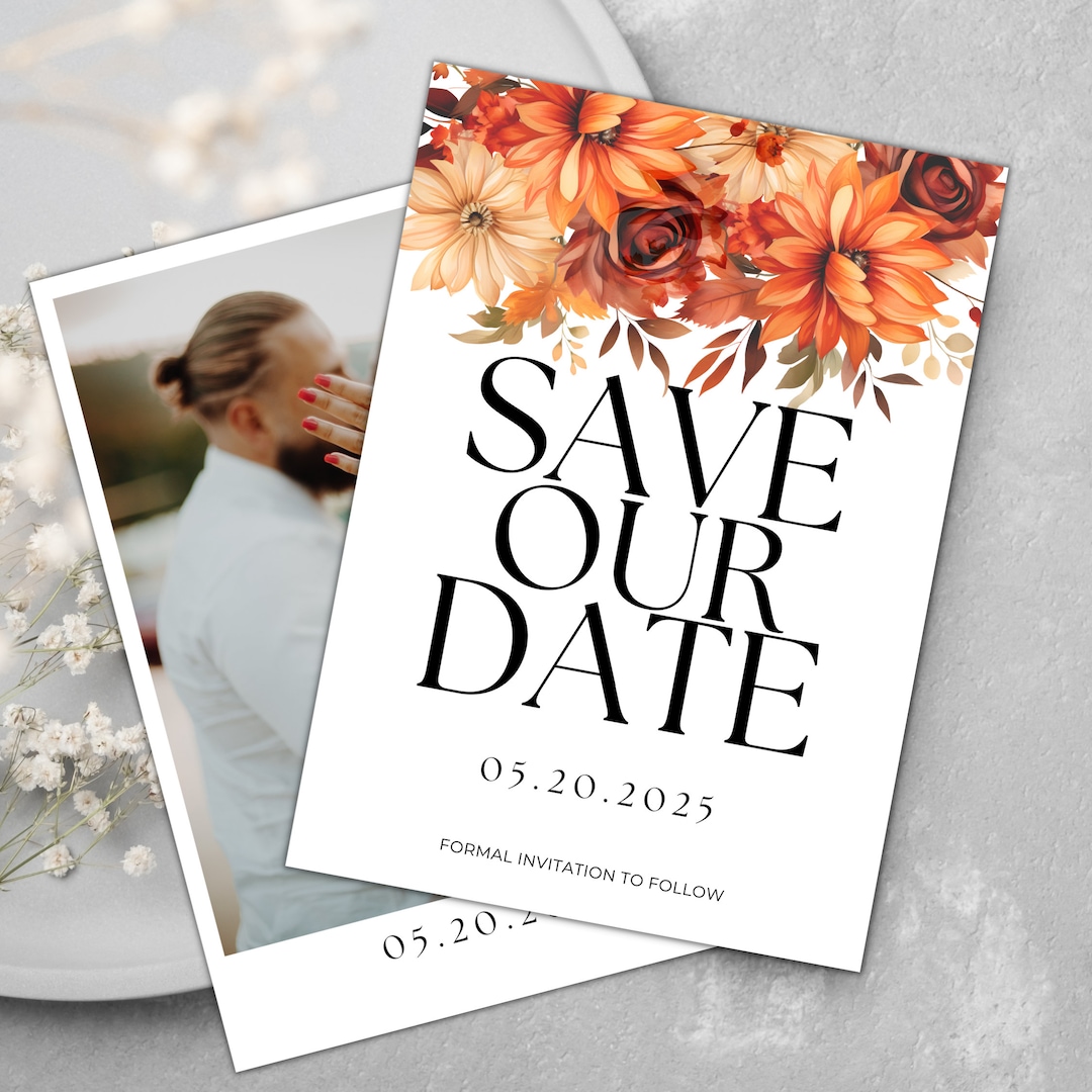 Fall Wedding Save the Date Template Fall Floral Save the Date ...
