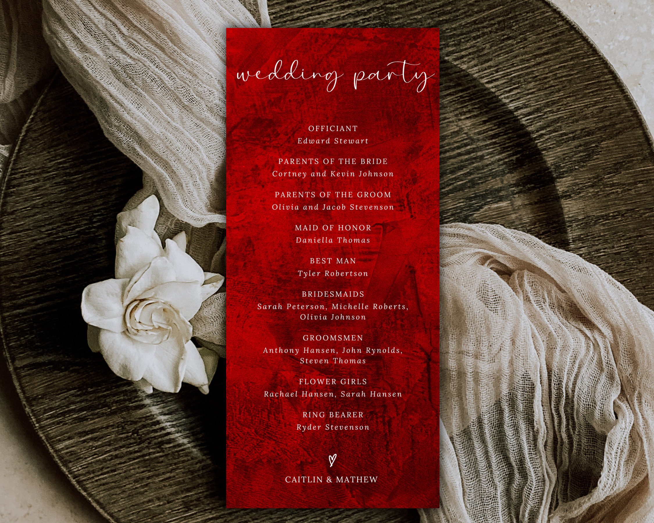 Red Wedding Program Card Template Red Wedding Decor Instant Printable ...
