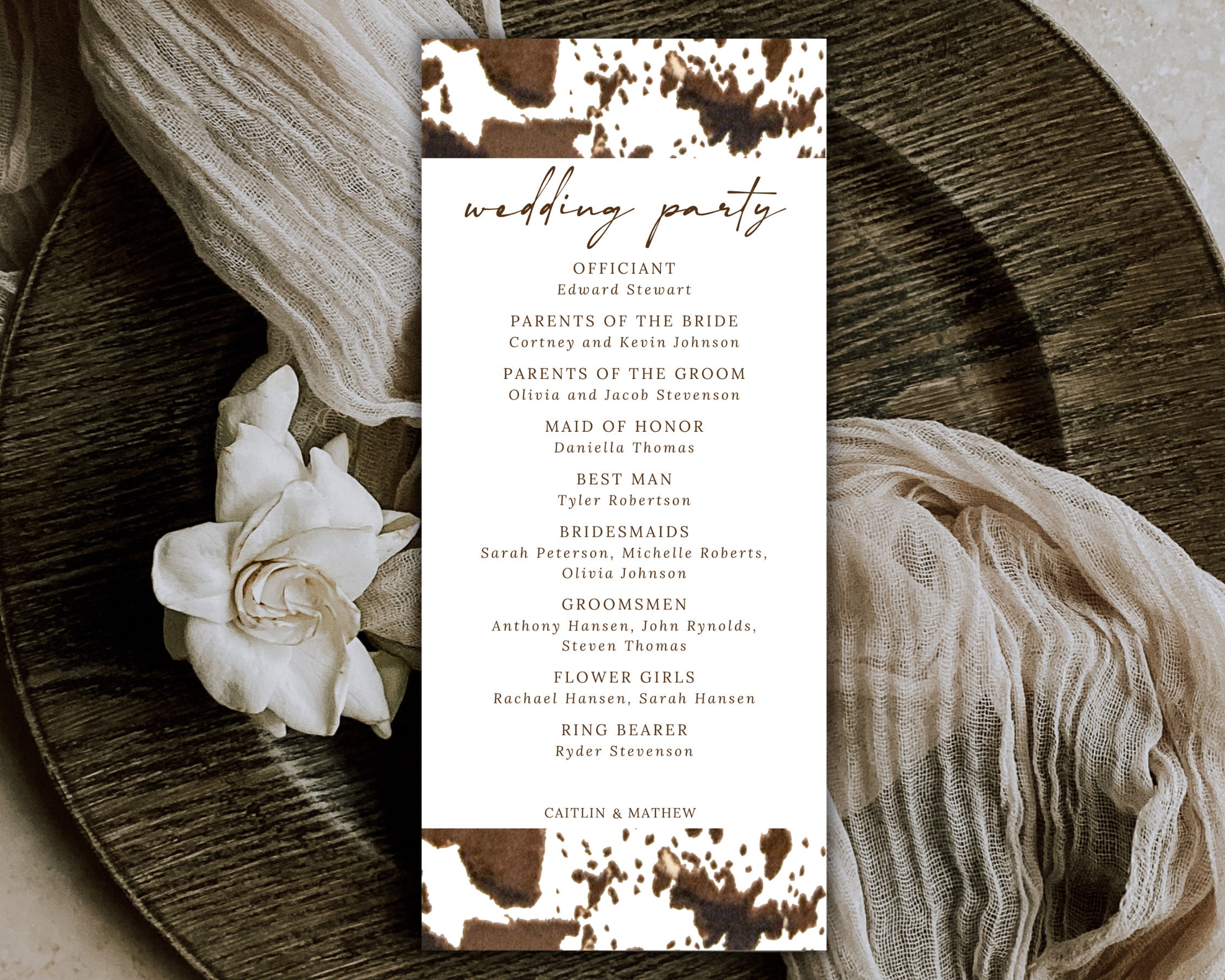 Western Wedding Program Template Cowhide Wedding Decor Country Western ...
