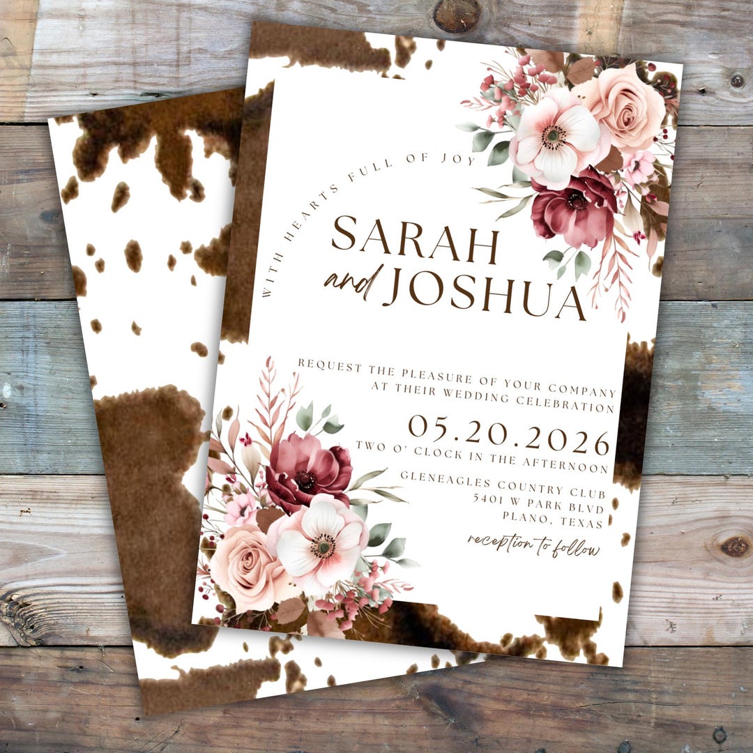 Western Wedding Invitation Set Burgundy and Pink Floral Wedding Invites ...