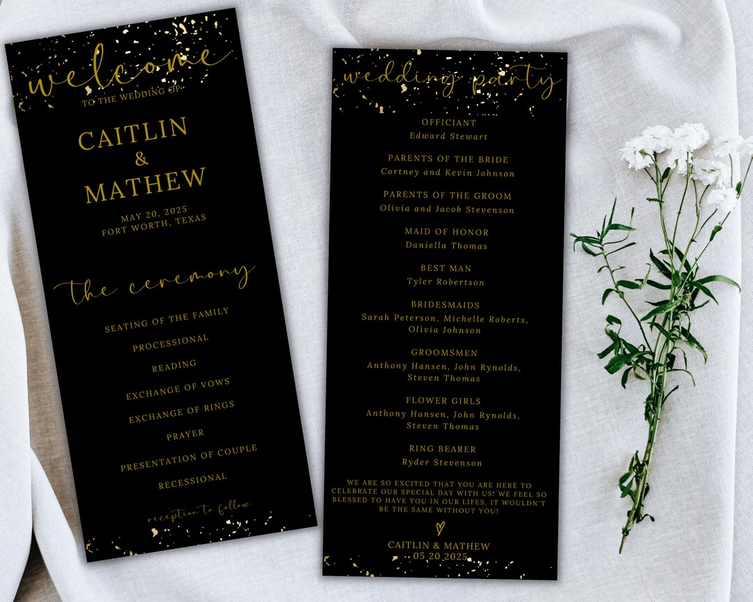 Black and Gold Wedding Program Template Printable Wedding Ceremony ...