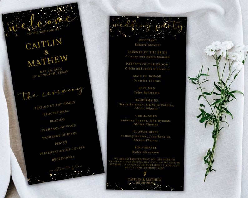 Black and Gold Wedding Program Template Printable Wedding Ceremony ...