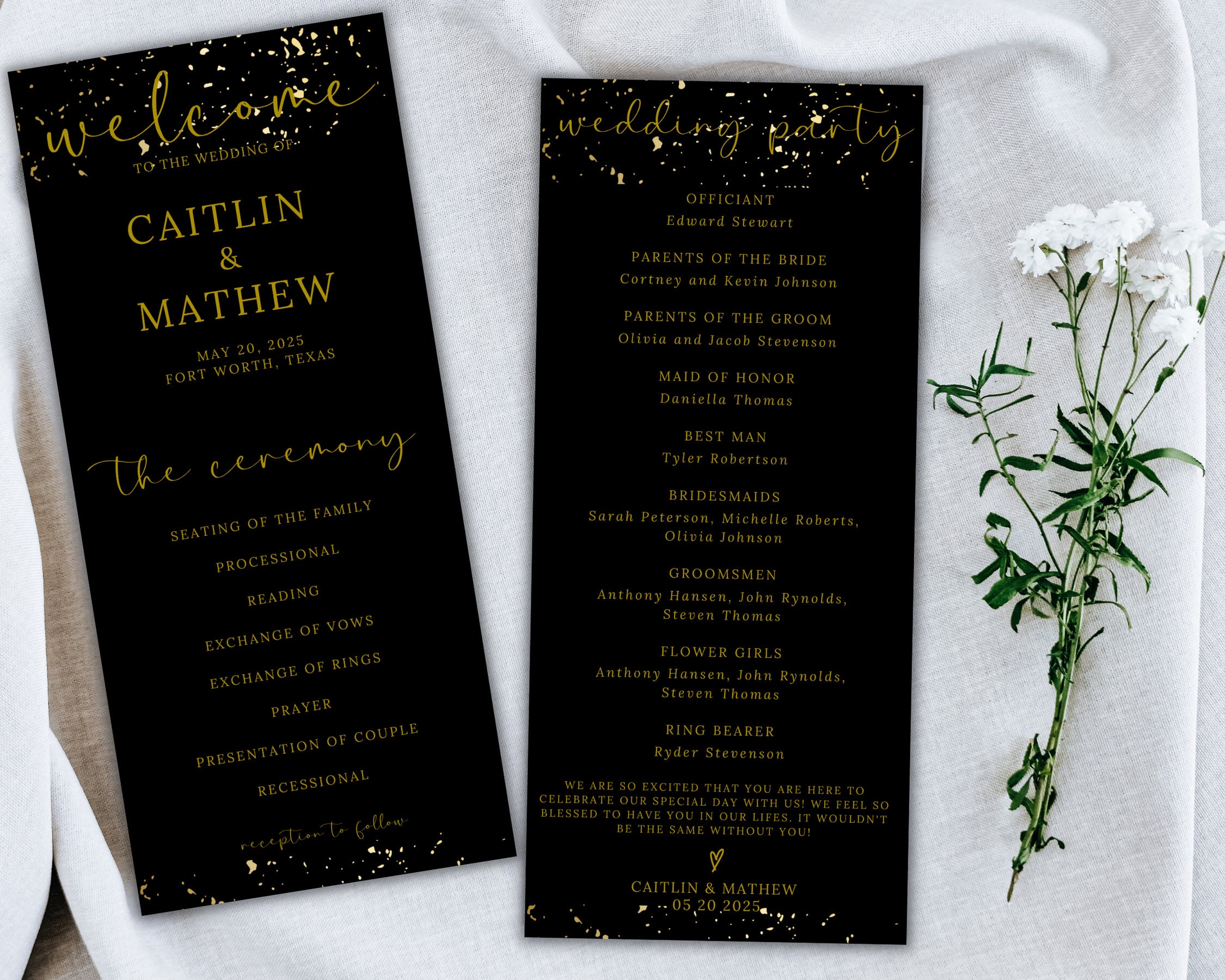 Black and Gold Wedding Program Template Printable Wedding Ceremony Program Diy Wedding Editable ...