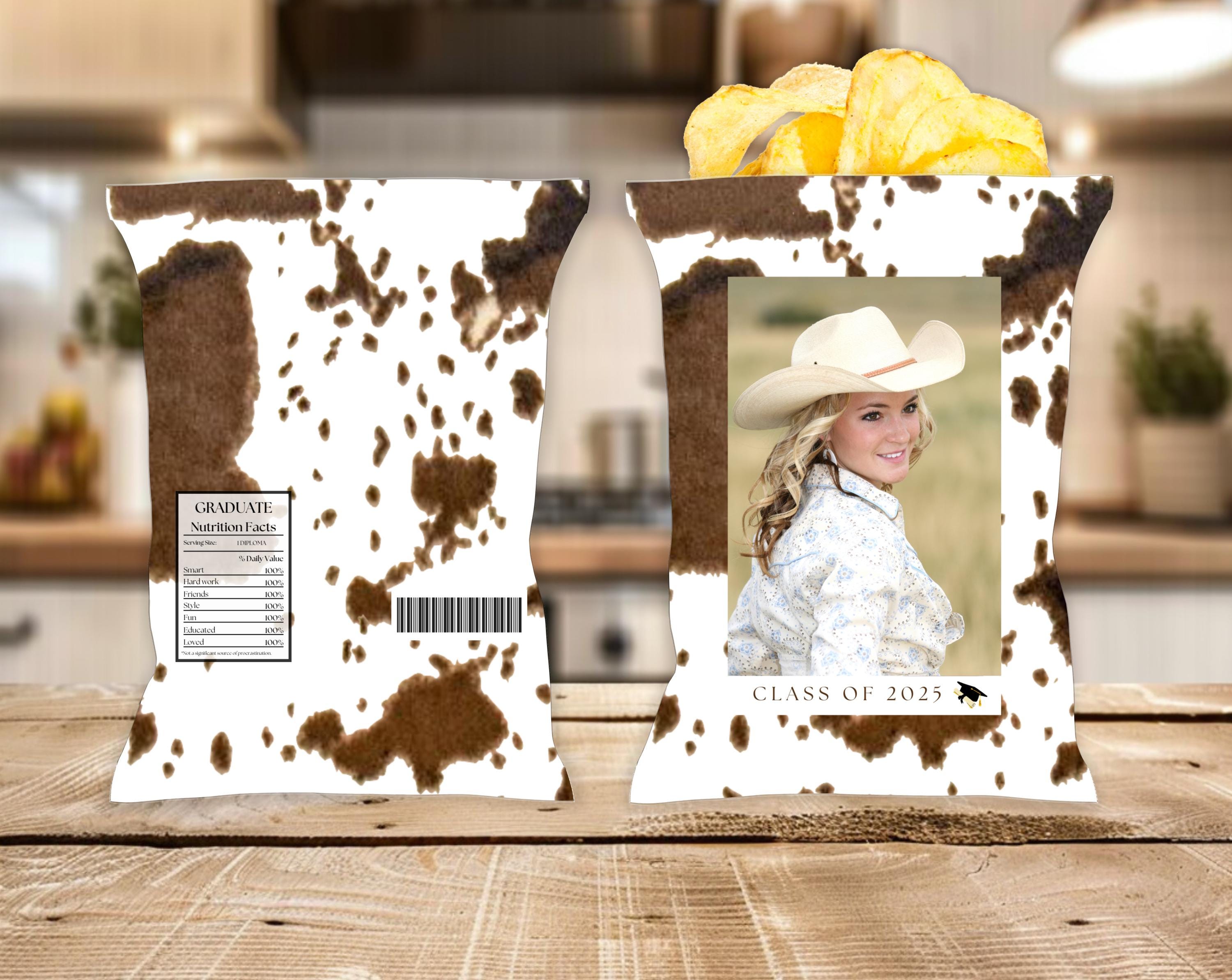 Western Graduation Chip Bag Cover Template Cowhide Print Graduation ...