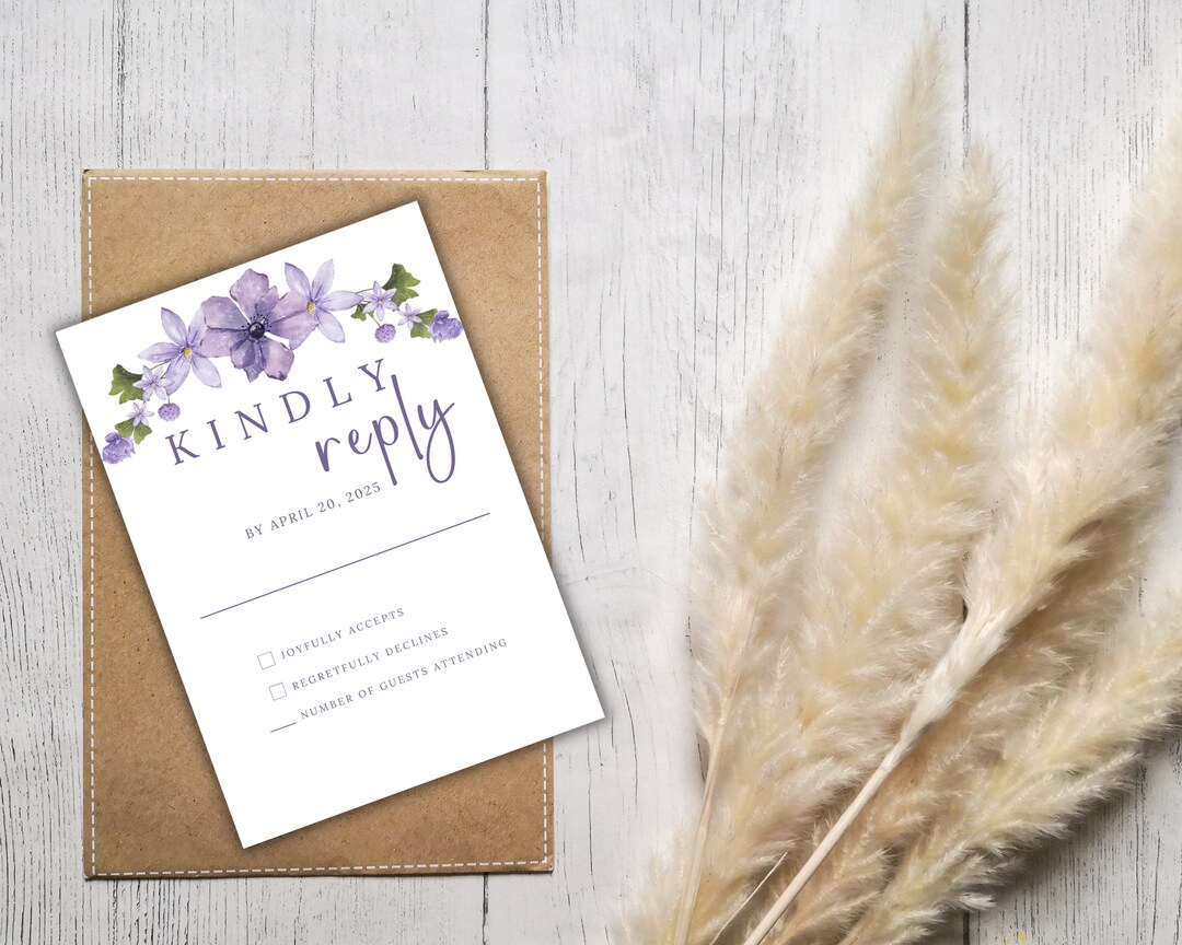 Purple Floral Kindly Reply Card Template Respond to Our Wedding Card ...