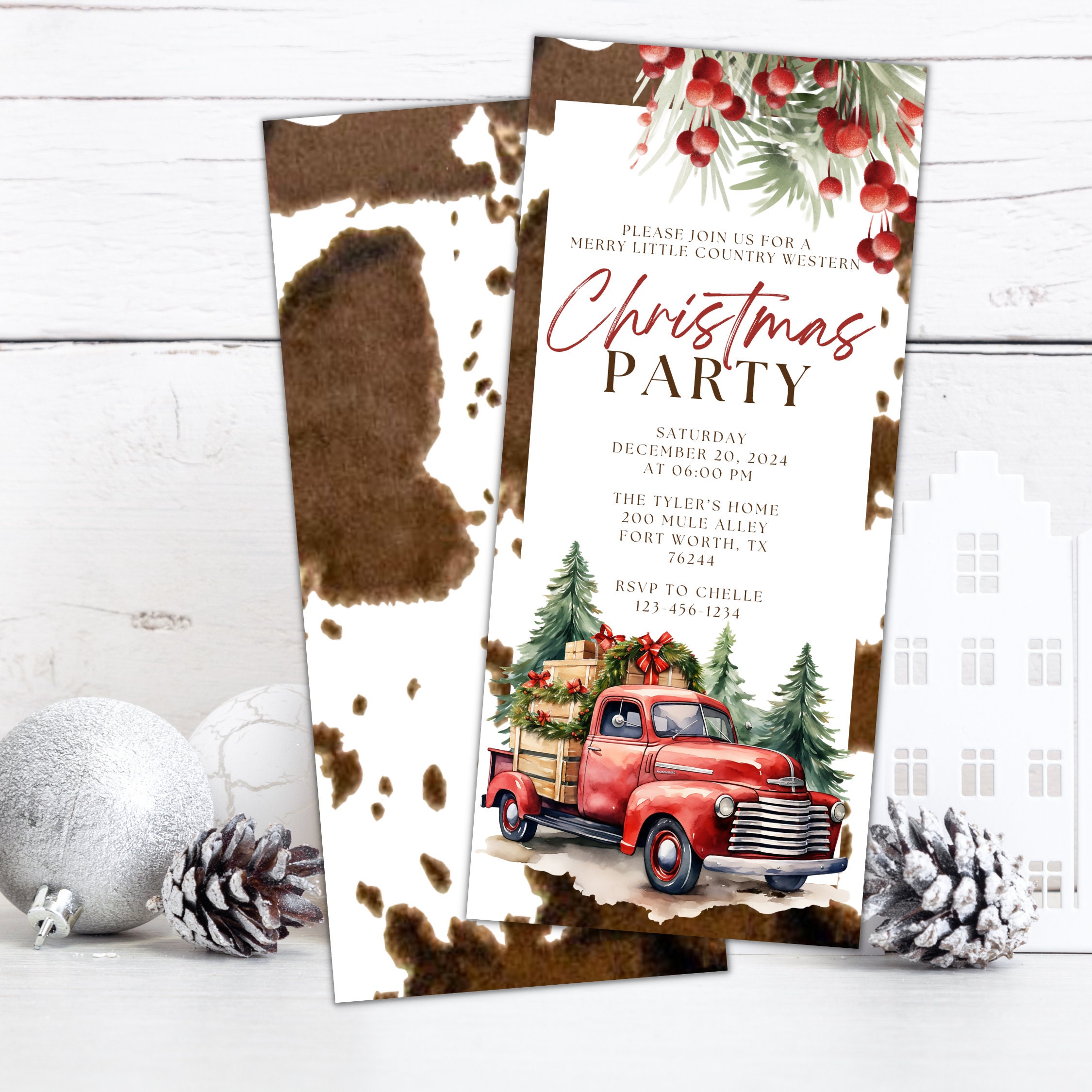 Cowboy Christmas Party Invitation Template Western Holiday Party Invite ...