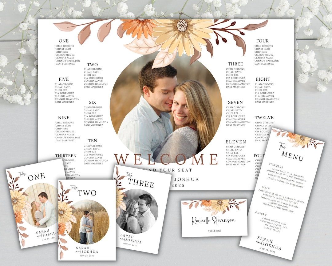 Floral Wedding Reception Seating Assignment Fall Floral Wedding ...