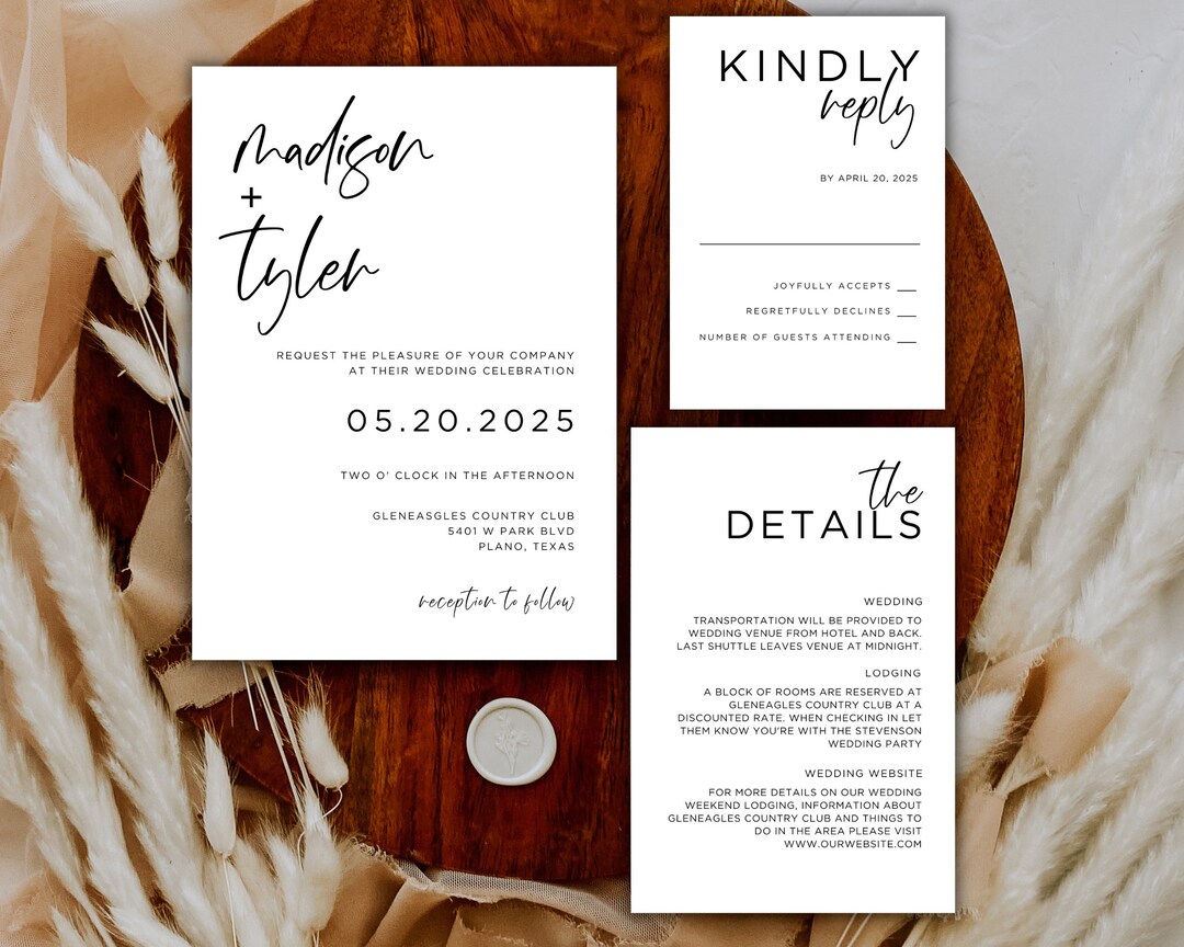 Modern Wedding Invitation Suite Minimal Wedding Stationery Editable ...