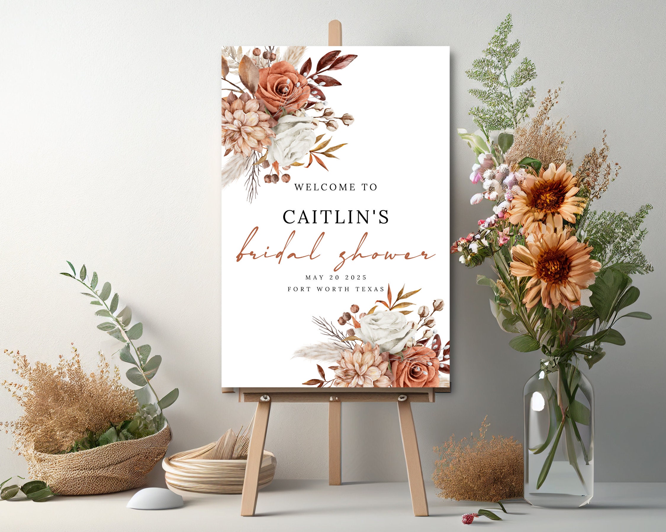 Bridal Shower Welcome Sign Template Fall Floral Bridal Shower Decor ...