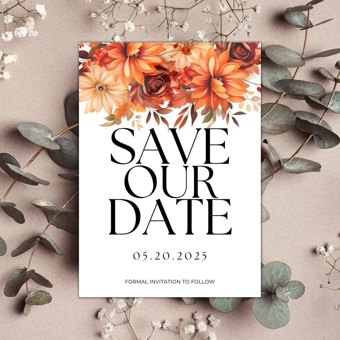 Fall Wedding Save the Date Template Fall Floral Save the Date - Etsy