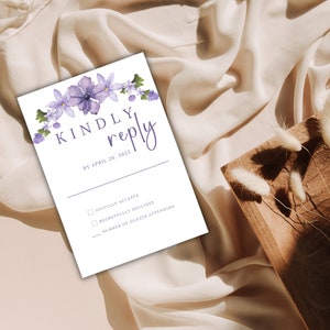 Purple Floral Kindly Reply Card Template Respond to Our Wedding Card ...