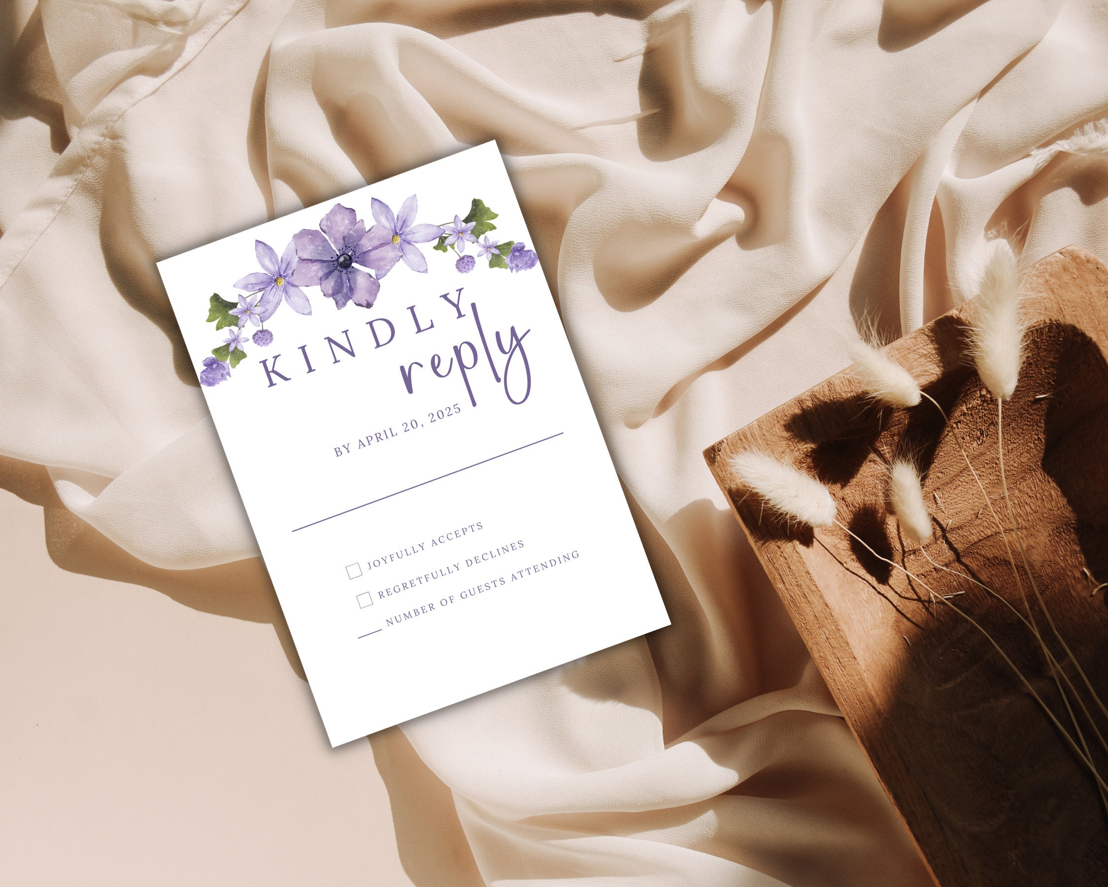 Purple Floral Kindly Reply Card Template Respond to Our Wedding Card ...