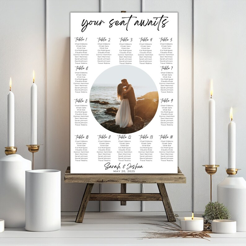 Modern Wedding Seating Assignment Sign Template Photo Table - Etsy