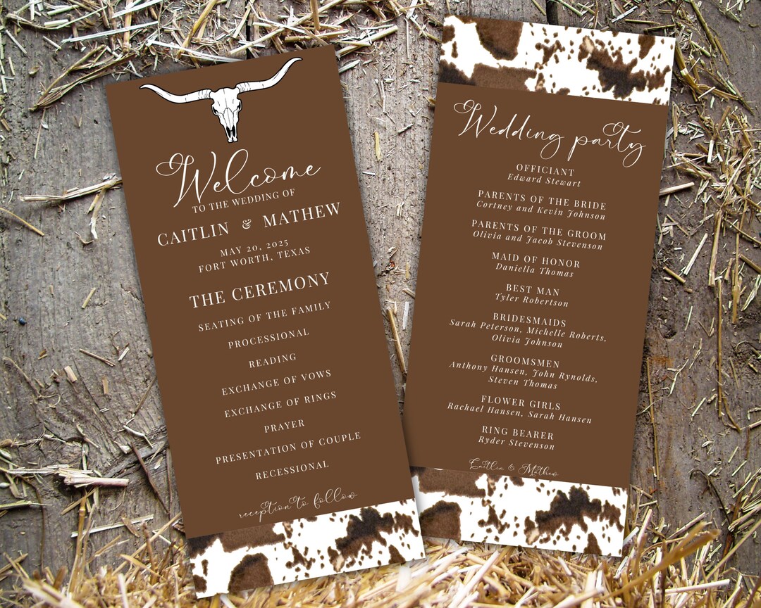 Western Wedding Program Template Rustic Wedding Cowhide Wedding Program ...