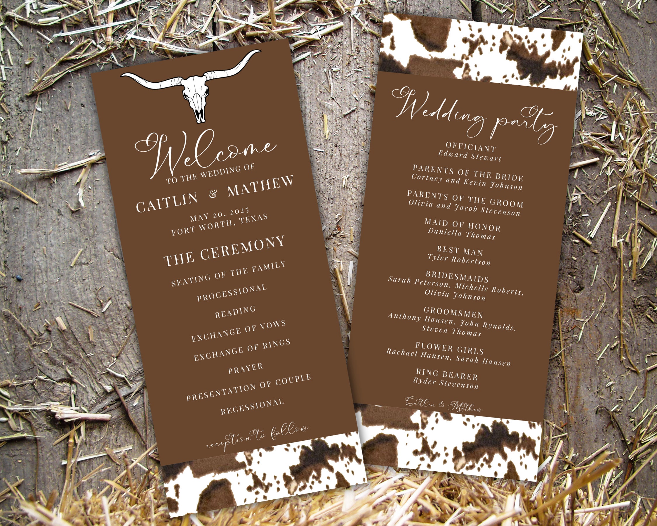 Western Wedding Program Template Rustic Wedding Cowhide - Etsy
