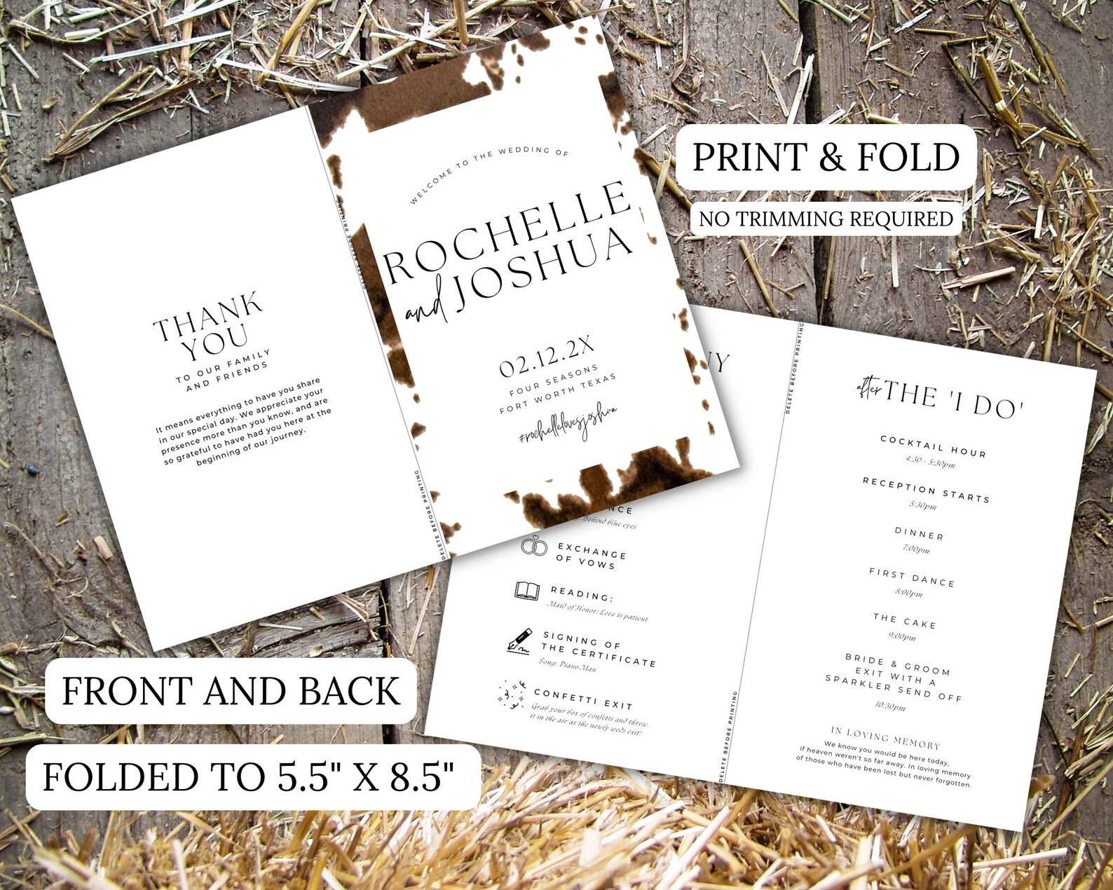 Western Wedding Church Program Template Western Wedding Stationary ...
