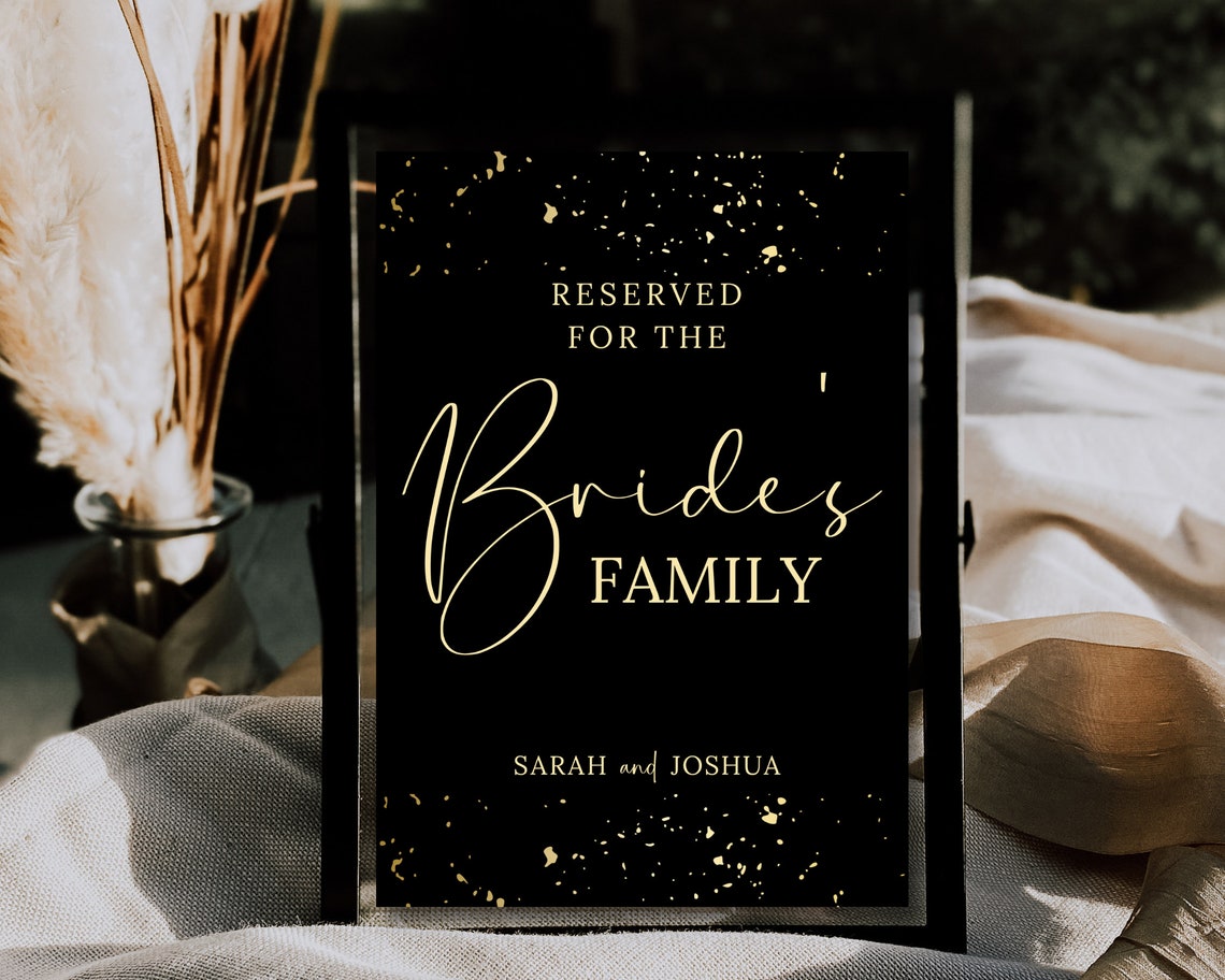 Reserved for Brides Family Sign Template Black and Gold Wedding Signs ...