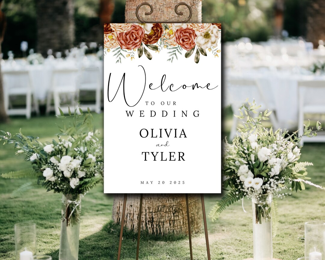 Fall Flowers Wedding Sign Terracotta Wedding Welcome Sign Template Fall ...