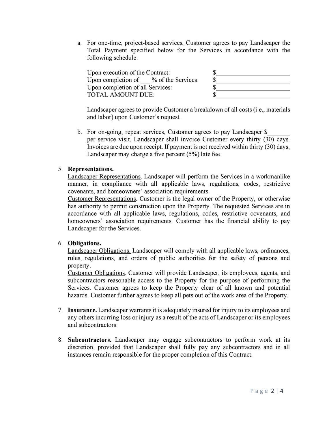 Simple Editable Landscaping Contract Template Word File Etsy