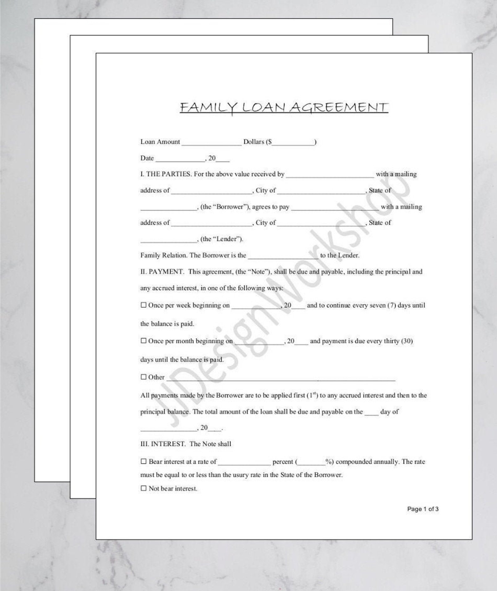 Simple Editable Family Loan Agreement / Contract / Relative - Etsy