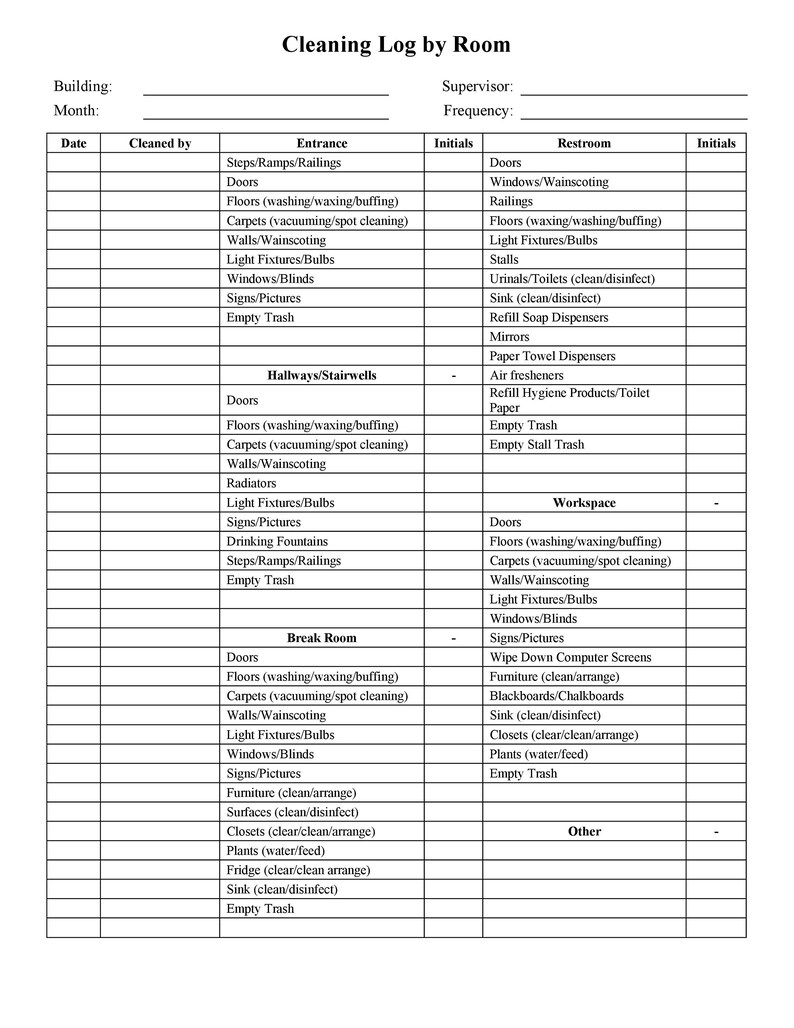 Easy to Edit Cleaning Log by Room / Printable Form/ Microsoft - Etsy UK