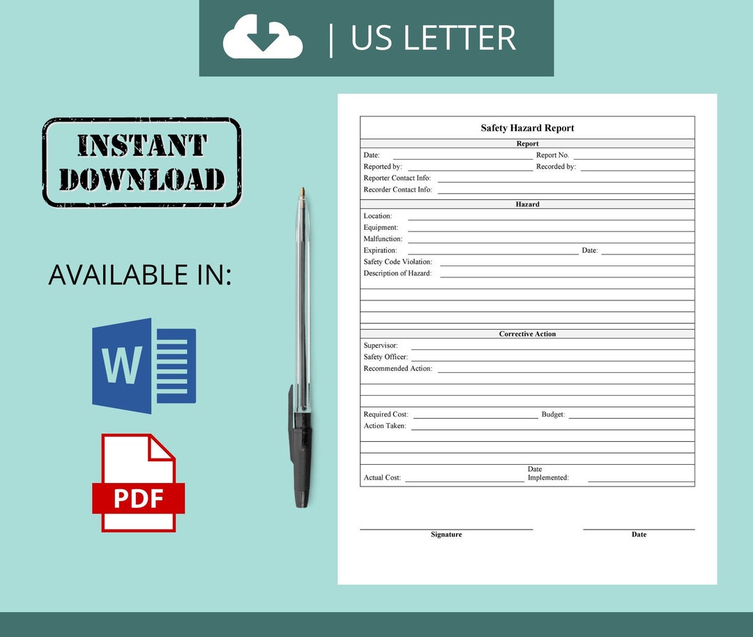 Easy to Edit Safety Hazard Report Form / Printable Form/ - Etsy