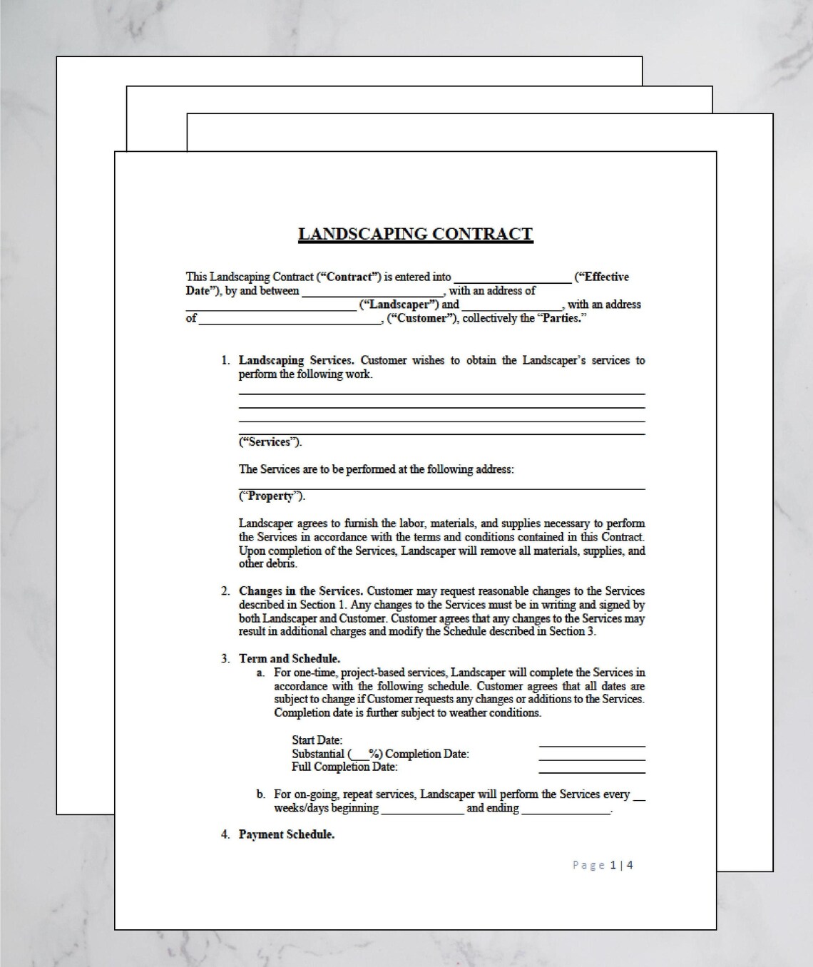 Simple Editable Landscaping Contract Template Word File Etsy UK